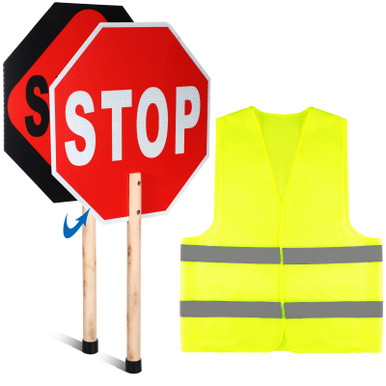 Yahenda Stop Slow Sign Traffic with Safety Vest Set 13" x 13" Crossing ...