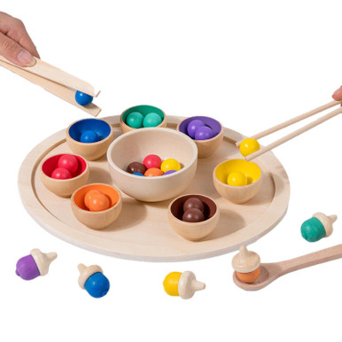 Wooden Color Sorting Balls Colcolo Rainbow Balls in Cups Montessori Toy ...