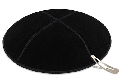 Rosh Hashanah Black Genuine Suede Kippah with Hair Clip for Men Prayer ...