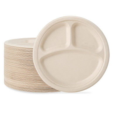 ECOLipak 125 Pack 3 Compartment Plates Disposable, 10 inch Compostable ...