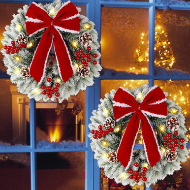 2 Pcs Lighted Christmas Wreaths, 13 Inch Pre-lit Mini Xmas Wreath with ...