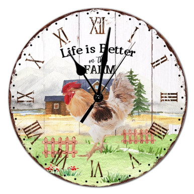 Rustic Style Farm Animals Rooster Round Wood Wall Clocks Life is Better ...