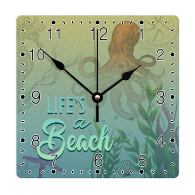 godblessign Jellyfish Octopus Wall Clock Beach Square Clocks Happiness ...