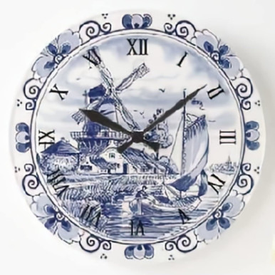 Dutch Windmill Sailboat Wall Clock Delft Blue Large Ink Painting Clocks ...