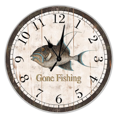 Gone Fishing Wooden Wall Clock Summer House Large Wood Wall Clocks ...