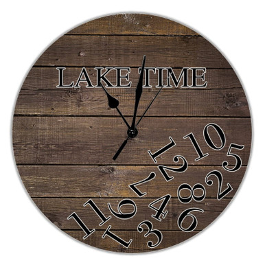 Lake Time Wall Clock Brown Wood Grain Round Wood Wall Clocks 12 inch ...