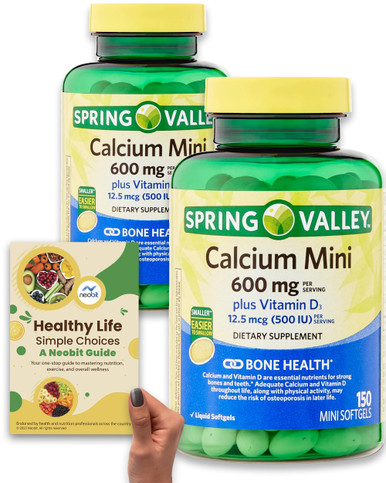 Spring Valley Calcium Mini 600 mg, Plus Vitamin D3 12.5 mcg 500 IU, 150 ...