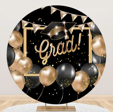 Yeele 7.2x7.2ft Grad Round Backdrop Black Golden Graduation Balloons ...