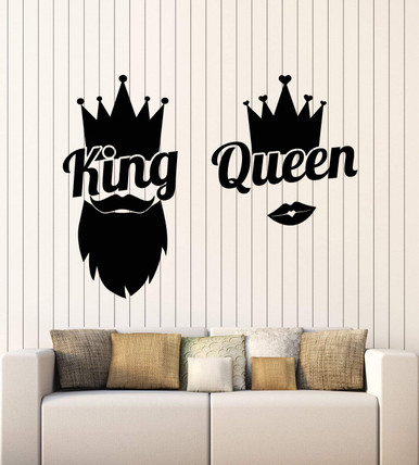 Vinyl Wall Decal King Queen Crown Lips Beard Beauty Salon Stickers ...