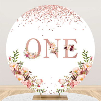 Yeele 6.5x6.5ft Happy 1st Birthday Round Backdrop Pink Gold First Birthday Background Watercolor ...