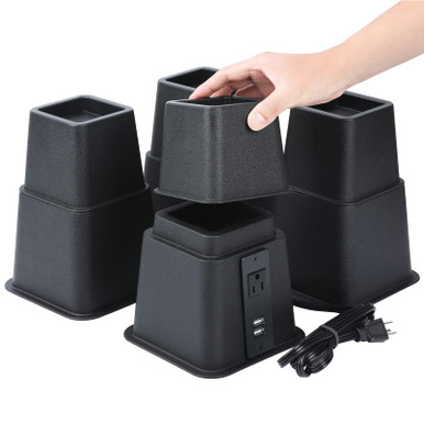 KAKICLAY Adjustable Bed Risers with Power Outlet and USB Ports ...