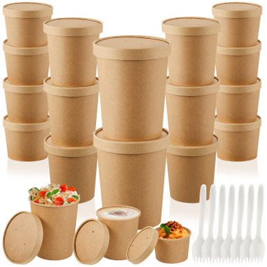 Meanplan 50 Pack, 3 Sizes Paper Soup Containers Kraft Paper Food Cups ...