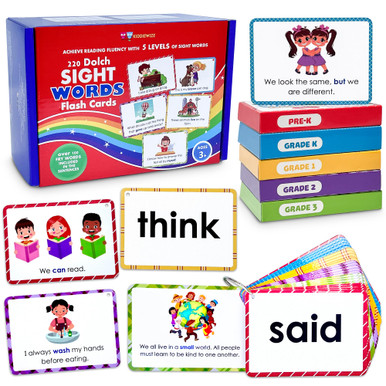 KIDDIEWIZE Sight Words Flash Cards for Kids Ages 3 4 5 6 7 8 9 10-220 ...