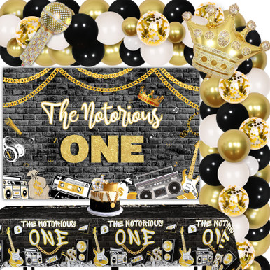 Notorious One Birthday Decorations Boys, Black Gold White Balloon Arch ...
