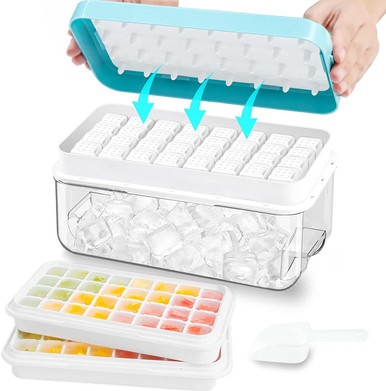 Pop Ice Cube Tray with Scoop Square Ice Cubes Molds with storage box ...