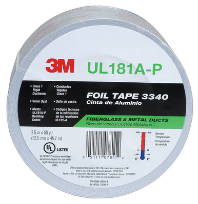3M TALC Aluminum Foil Tape 3340, 2.5' x 50 yd, 4.0 mil, Silver, HVAC ...