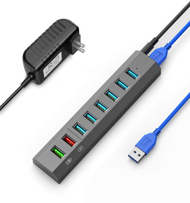Powered USB Hub, Aiibe 8-Port USB Hub 3.0 Powered USB Splitter with 2 ...