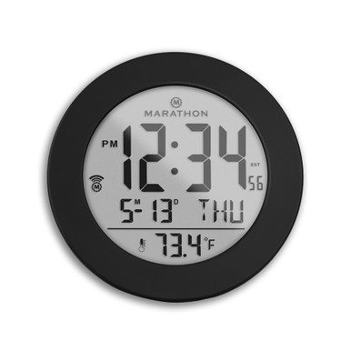 MARATHON Round Atomic Alarm Clock with Push-Button Backlight, Black ...