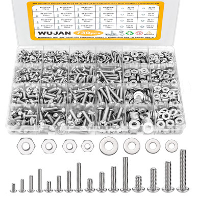 730Pcs Nuts and Bolts Assortment Kit, 4-40#6-32#8-32#10-24 Phillips Pan ...