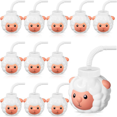 Roshtia 12 Set Farm Animal Cups with Straws and Lids 11 oz Plastic ...