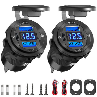 12V USB Car Charger Socket 2 Pack: Upgraded Aluminum Metal 56W 12 Volt ...