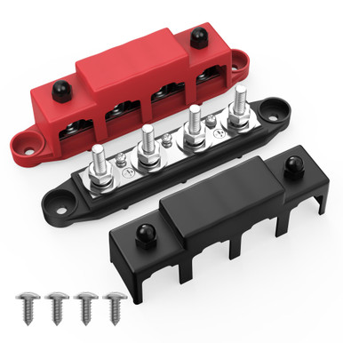 Joinfworld Marine Bus Bar 12V 250A Power Distribution Block 12 Volt 5/16" 4 Posts Junction Block ...