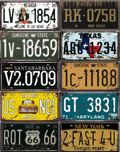 10 Pieces -2 Assorted Retro Vintage Car Number Tags, Embossed Prop ...