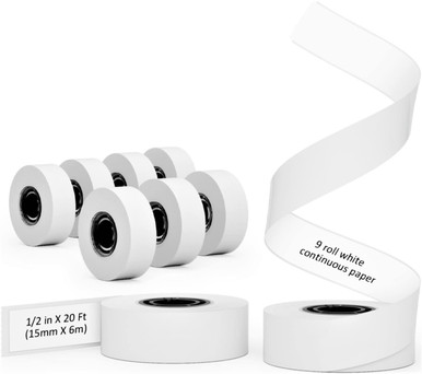 Phomemo 9 Roll D30 Adhesive White Continuous Thermal Label Paper 1/2 in ...