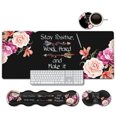 Keyboard Mouse Pad Wrist Rest Support Set, Extended Black Gaming Mouse ...