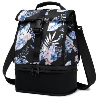 SUNNY BIRD Insulated Dual Compartment Lunch Bag Expandable Roll Top ...