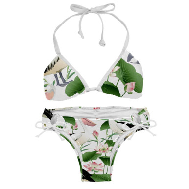 Modern Doodle Bird Pattern Bikini Set SwimsuitsWomen's Two Piece Block ...