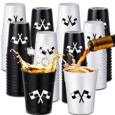 Hsei 100 Pcs Checkered Flag Plastic Cups 16oz Racing Party Disposable ...