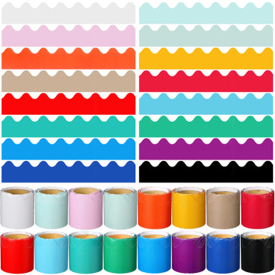 16 Pack Scalloped Bulletin Board Borders Set Colorful Rolled Borders ...