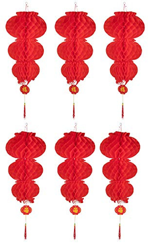 Chinese Red Lantern- 6-Pack Good Luck Lantern, Hanging Chinese ...