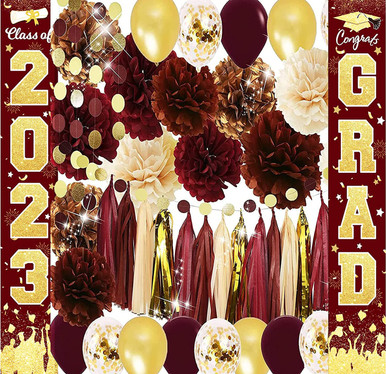 Graduation Decorations Maroon Gold 2023/Burgundy Gold Balloons/Class of ...