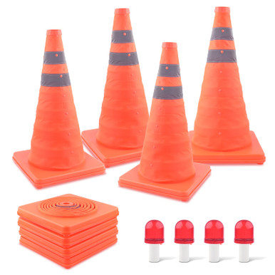 ERKOON 4 Pack 18 inch Collapsible Traffic Cones, Safety Cones with 4 ...