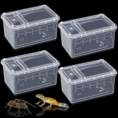 Irenare 4 Pcs Portable Reptile Terrarium Plastic Reptile Feeding Box ...