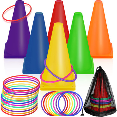 81 Pcs Plastic Cones Ring Toss Combo Set Outdoor Carnival Games, for ...