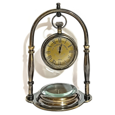 ANTIQUANA Nautical Tabletop Compass Maritime Brass Hanging Desk Clock ...