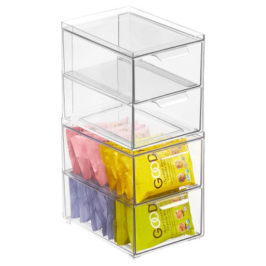mDesign Stackable Storage Containers Box with 2 Pull-Out Drawers ...