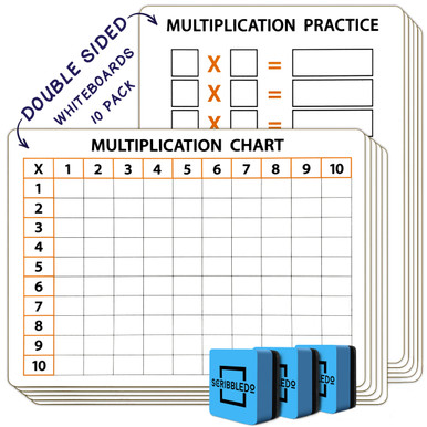 SCRIBBLEDO 10 Pack Dry Erase Multiplication Chart White Board 9" x 12 ...