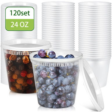 Uiifan 120 Sets 24 oz Deli Food Storage Containers with Lids Leakproof ...