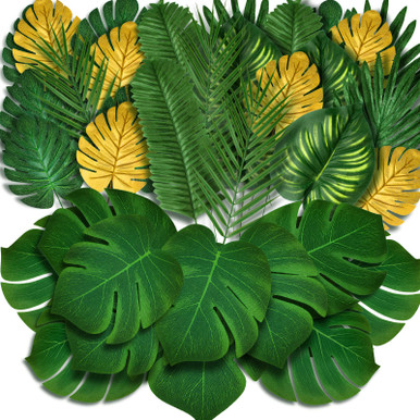 280 Pieces Artificial Palm Leaves 10 Kinds Tropical Monstera Leaf Green ...