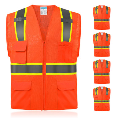 SHORFUNE 5 Pack High Visibility Breathable Mesh Safety Vest with 10 ...