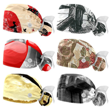 Medical Caps for Women with Buttons Long Hair, 6 Piece Adjustable ...