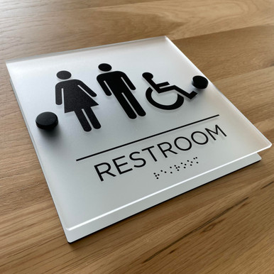 Restroom sign, ADA matte acrylic with stainless steel mounting hardware ...