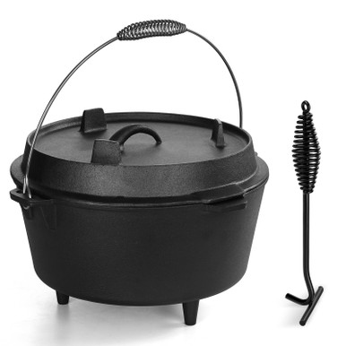 5QT Cast Iron Dutch Oven, HaSteeL Pre Seasoned Camping Pot & Lid Lifter ...