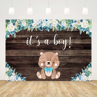 ABLIN 8x6ft Blue Roses Boy Baby Shower Backdrop It's a Boy Floral Bear ...