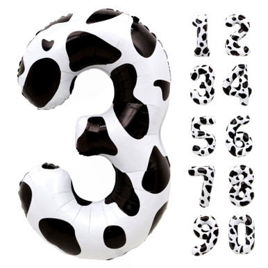 40 Inch Giant Cow Print Number 3 Balloon, Helium Mylar Foil Number ...