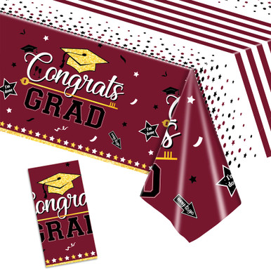 HOUSE OF PARTY Graduation Tablecloth - 1 Pack Maroon Graduation Table ...